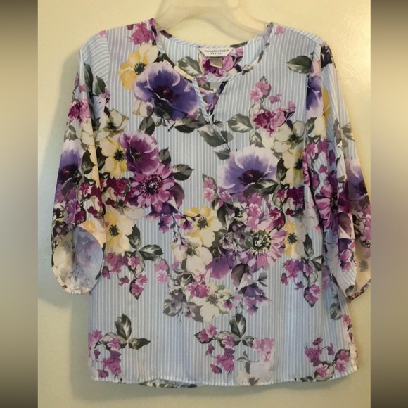 Christopher & Banks | Tops | Pinstripe Floral Christopher Banks Top ...